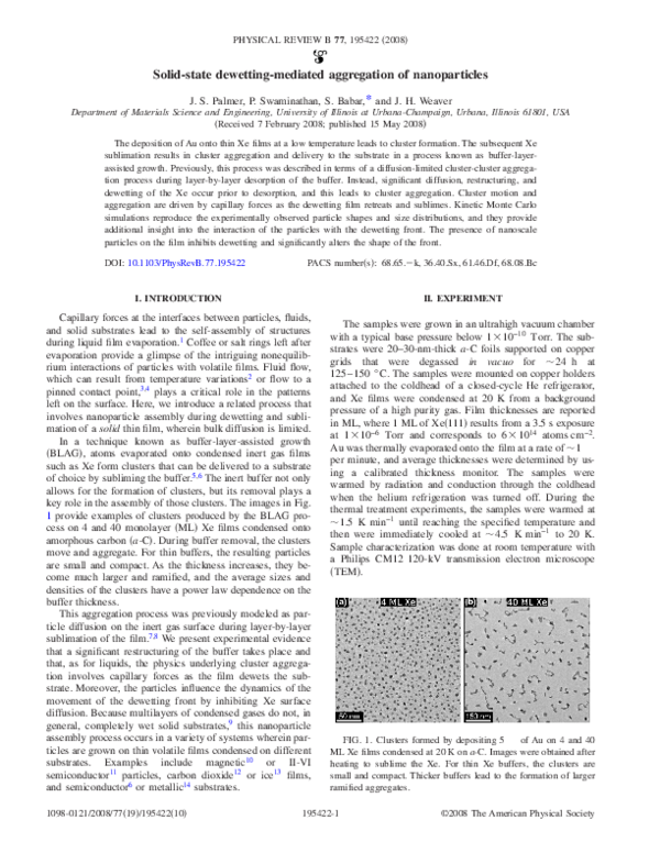 (PDF) Solid-state dewetting-mediated aggregation of nanoparticles