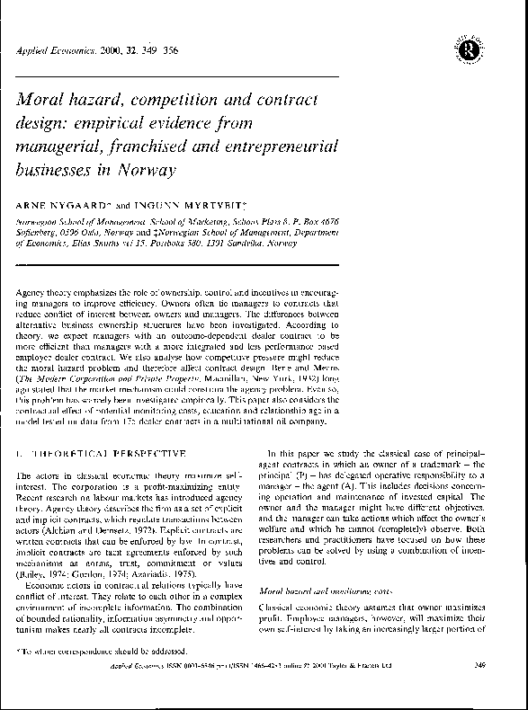 (PDF) Moral hazard, competition and contract design: empirical evidence ...