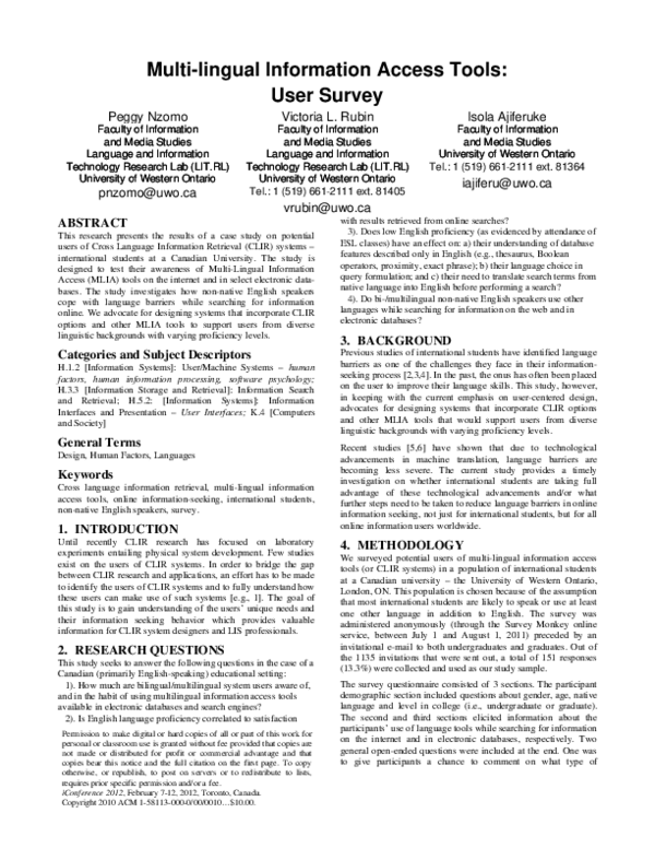 (PDF) Multi-lingual Information Access Tools