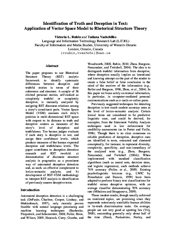 (PDF) RST-VSM Methodology for Deception Detection