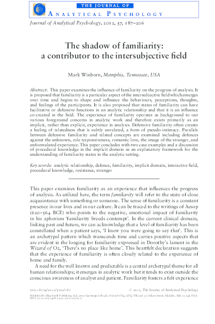 (PDF) The shadow of familiarity: a contributor to the intersubjective field