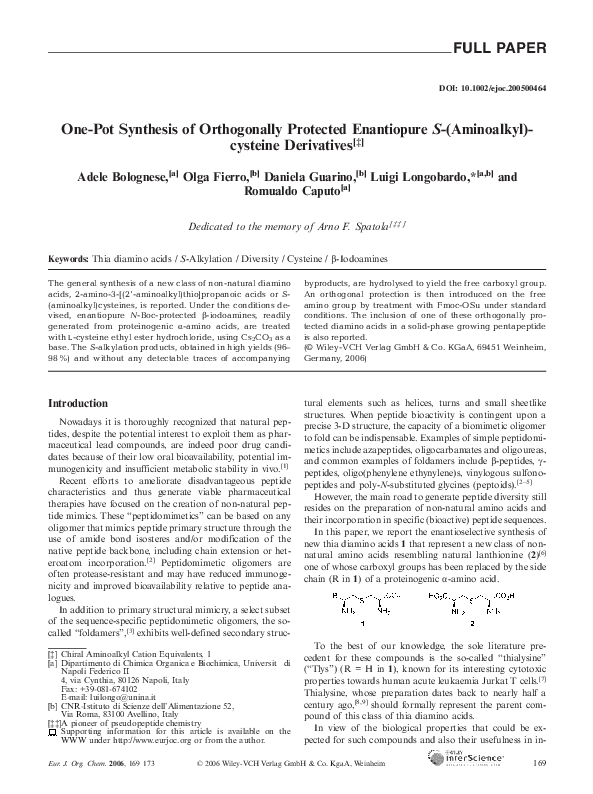 (PDF) One-Pot Synthesis of Orthogonally Protected Enantiopure S ...