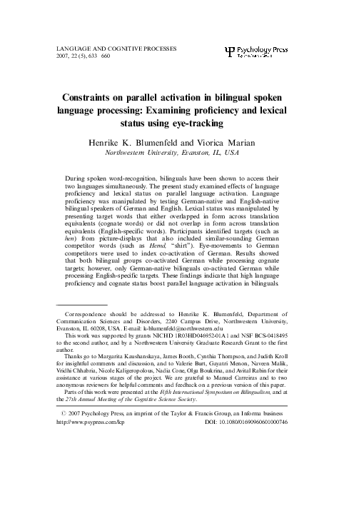(PDF) Constraints on parallel activation in bilingual spoken language processing: Examining ...