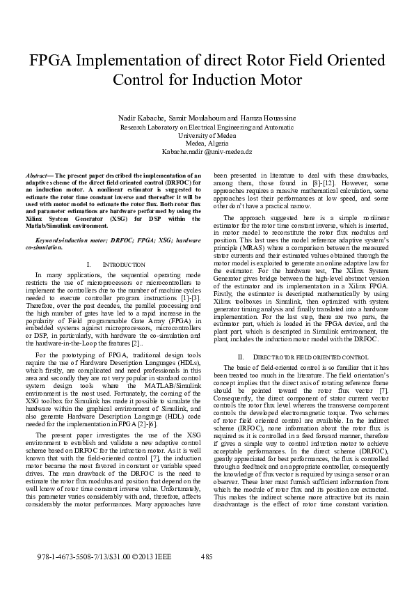 (PDF) FPGA Implementation of direct Rotor Field Oriented Control for ... (PDF) FPGA Implementation of direct Rotor Field Oriented Control for ...