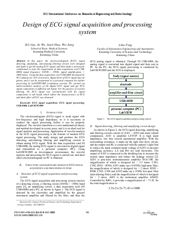 (PDF) Design of ECG signal acquisition and processing system