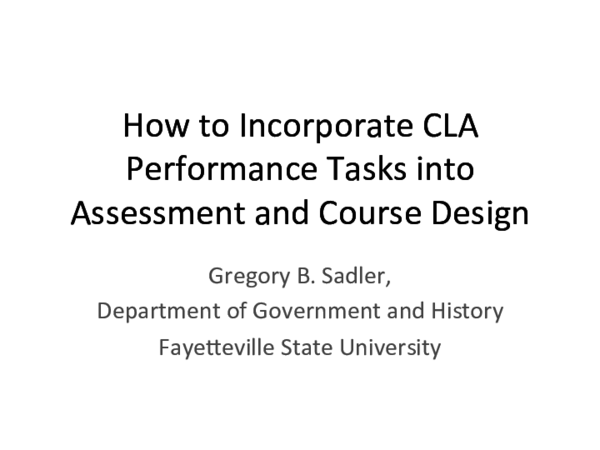 (PDF) How to Incorporate CLA Performance Tasks into Assessment and ...