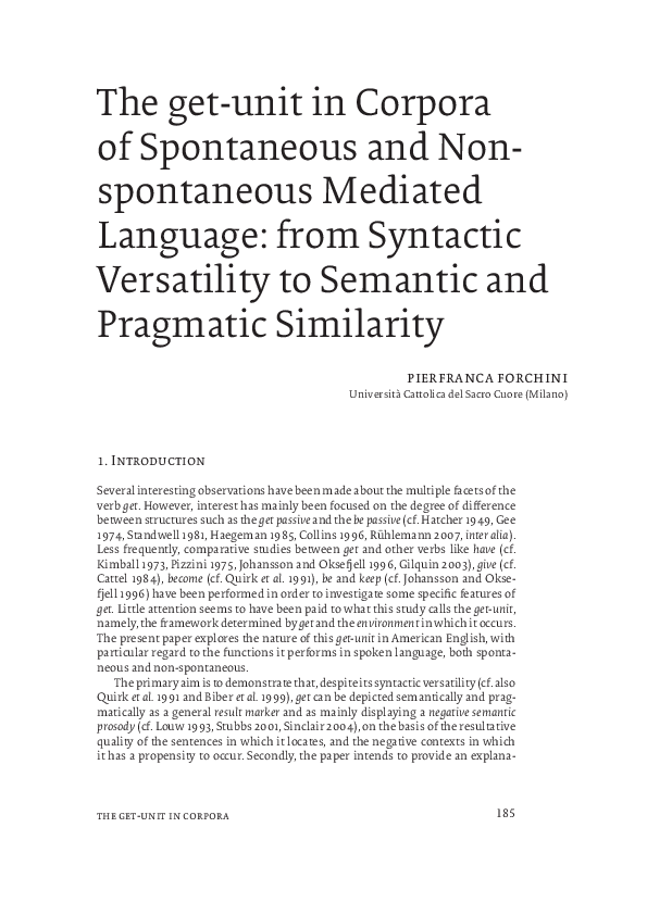 Pdf 2009 The Get Unit In Corpora Of Spontaneous And Non Spontaneous Mediated Language From