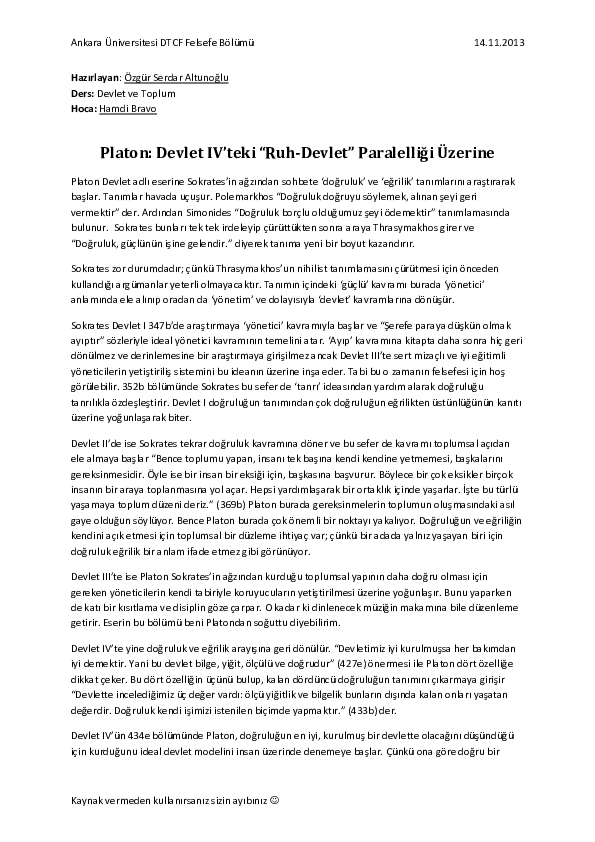 (PDF) Platon Devlet'teki “Ruh-Devlet” Paralelliği