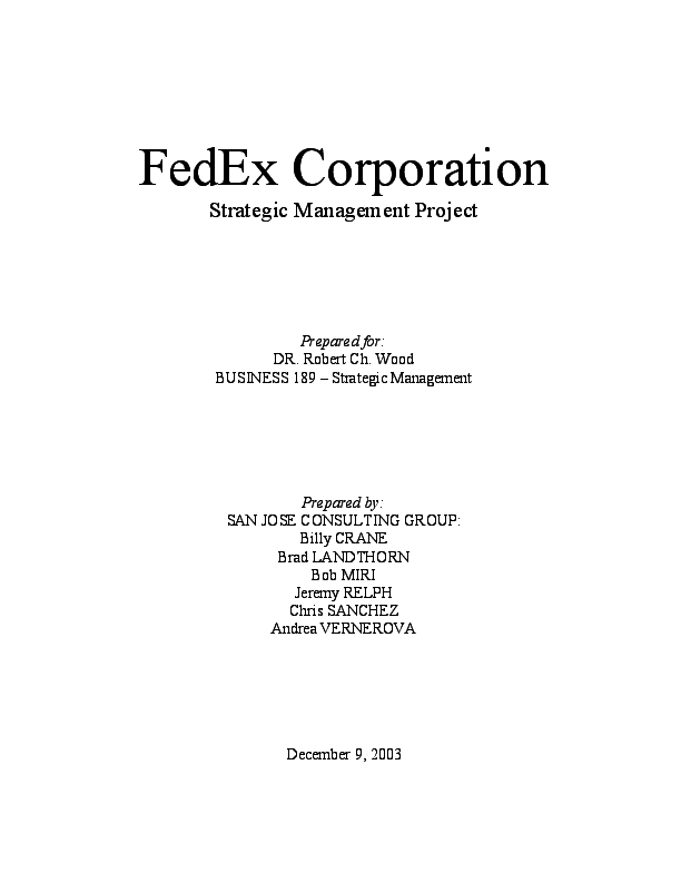 (DOC) FedEx Corporation Strategic Management Project