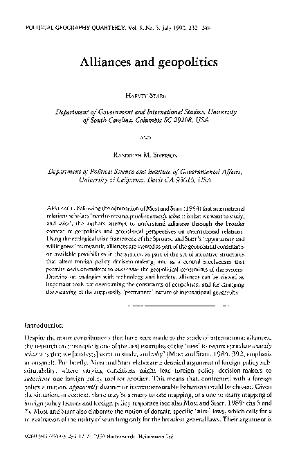 (PDF) Alliances and geopolitics