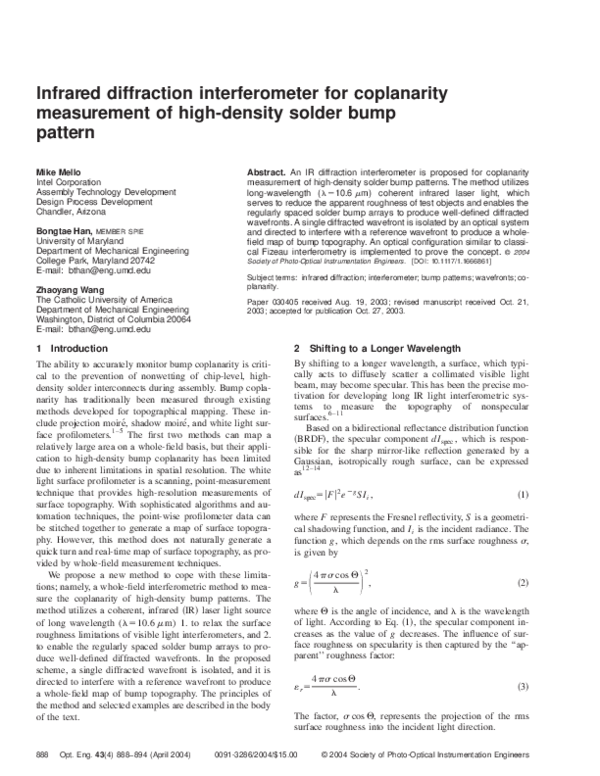 (PDF) Infrared diffraction interferometer for co-planarity measurement of high density solder ...