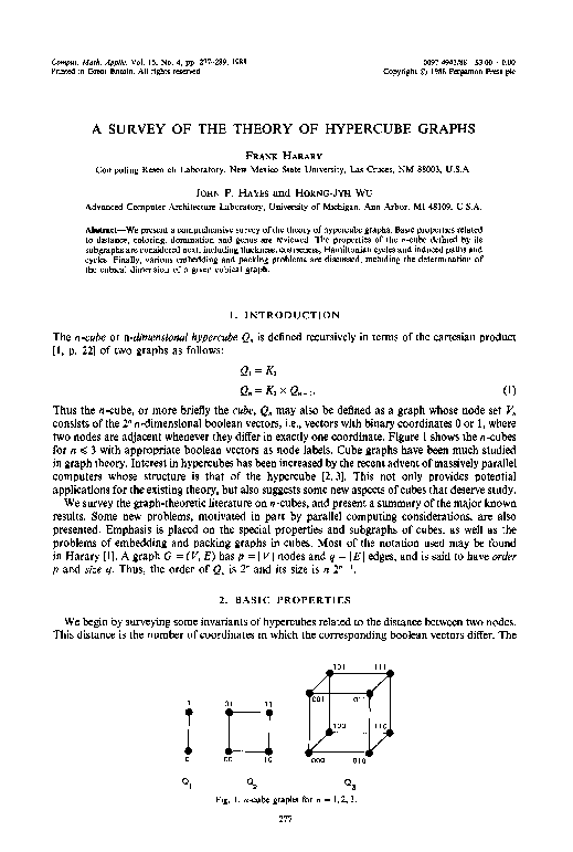 (PDF) A survey of the theory of hypercube graphs