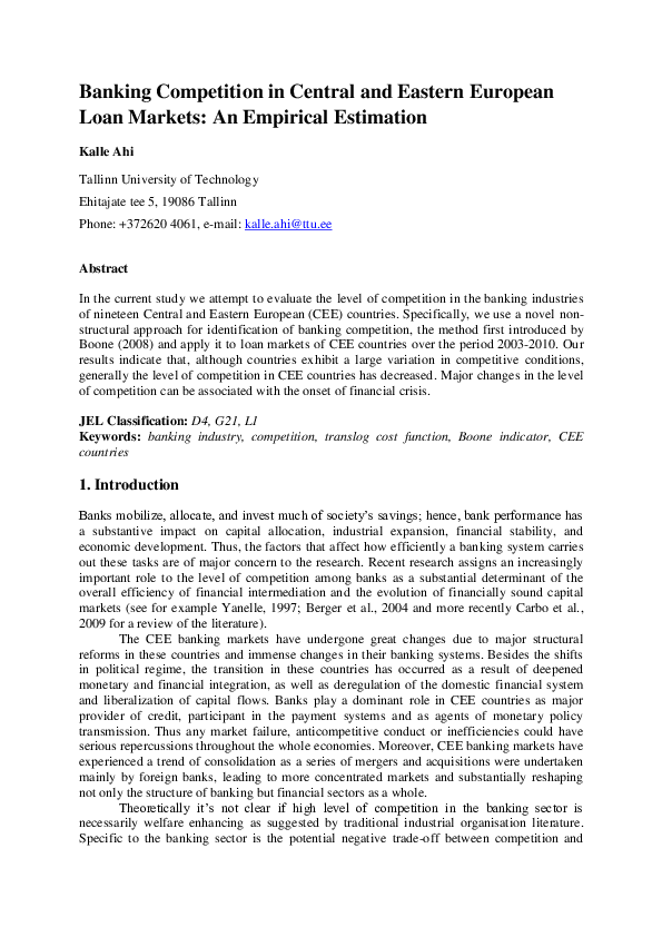 (PDF) Banking Competition in Central and Eastern European Loan Markets ...