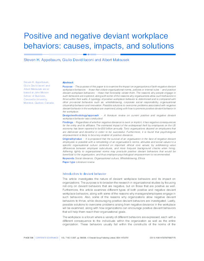 (PDF) Positive and negative deviant workplace behaviors: causes ...