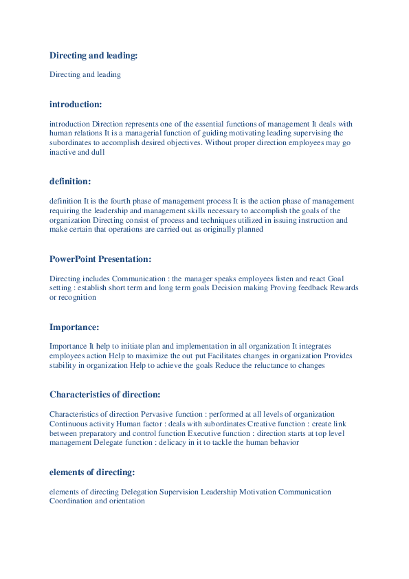 (DOC) Directing and leading: Directing and leading
