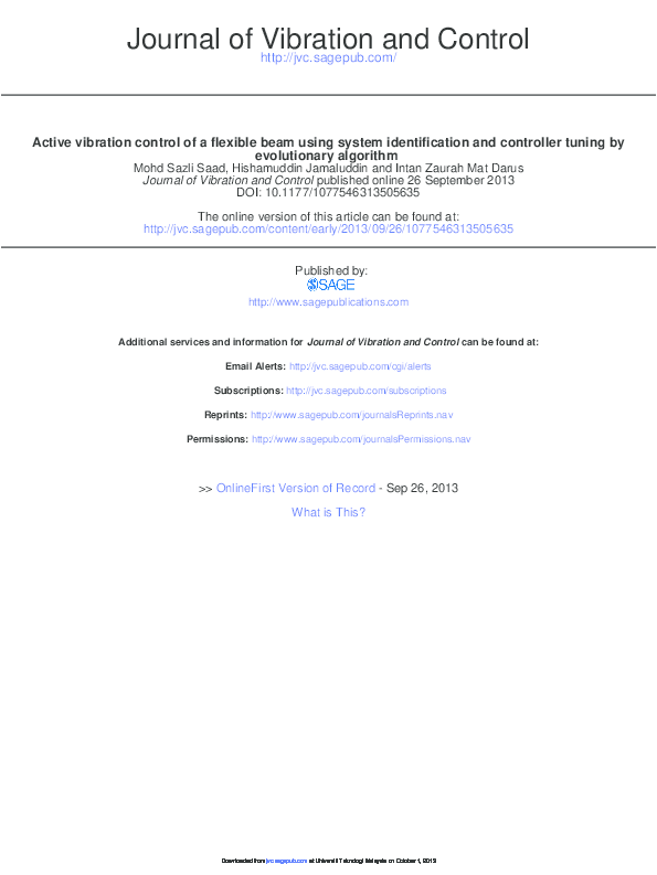 Pdf Active Vibration Control Of A Flexible Beam Using System Identification And Controller