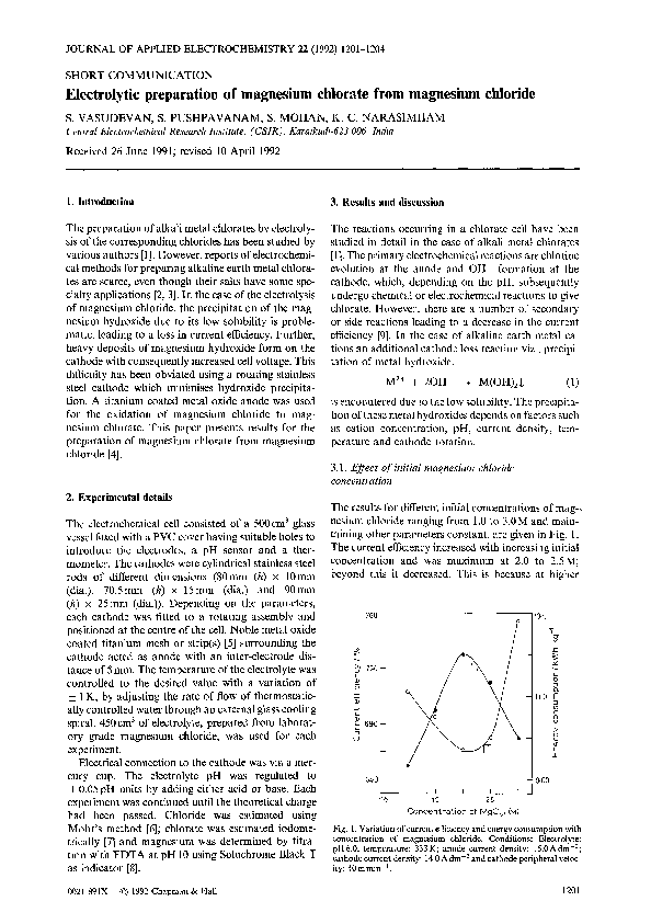 (PDF) Electrolytic preparation of magnesium chlorate from magnesium ...