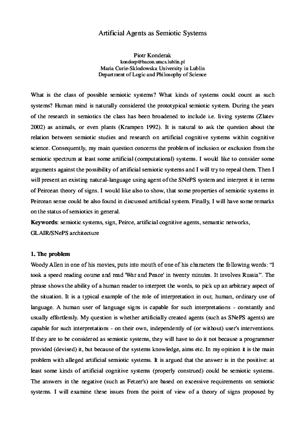 (PDF) Artificial agents as semiotic systems