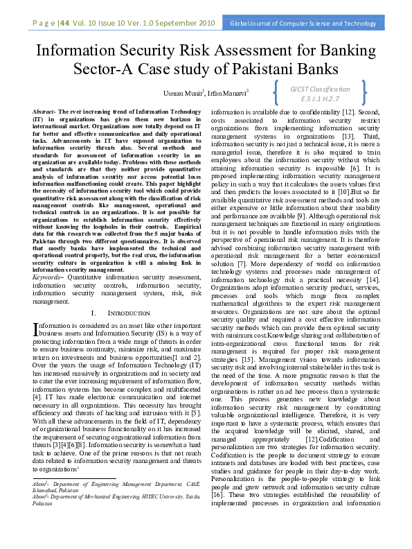 (PDF) Information Security Risk Assessment For Banking