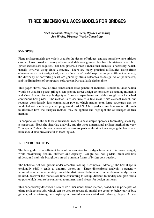 (PDF) THREE DIMENSIONAL ACES MODELS FOR BRIDGES