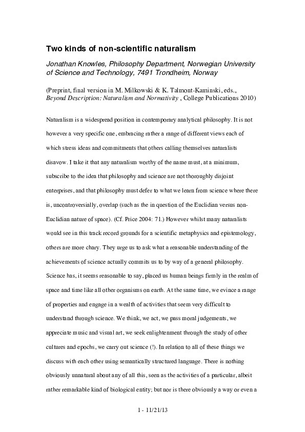 (PDF) Two kinds of non-scientific naturalism