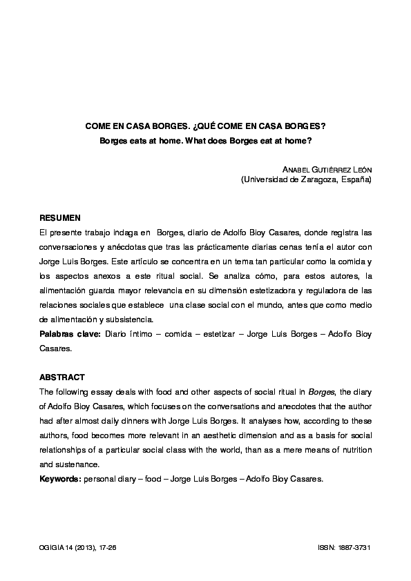 (PDF) COME EN CASA BORGES. ¿QUÉ COME EN CASA BORGES? Borges eats at ...