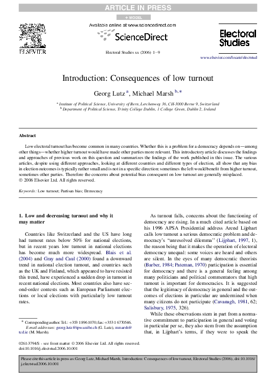 (PDF) Introduction: Consequences of low turnout