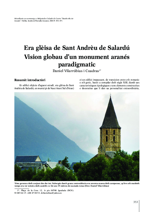 (PDF) Era glèisa de Sant Andrèu de Salardú. Vision globau d'un monument ...
