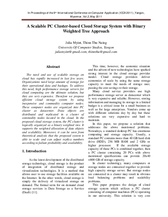 Pdf A Scalable Pc Cluster Based Cloud Storage System With Binary