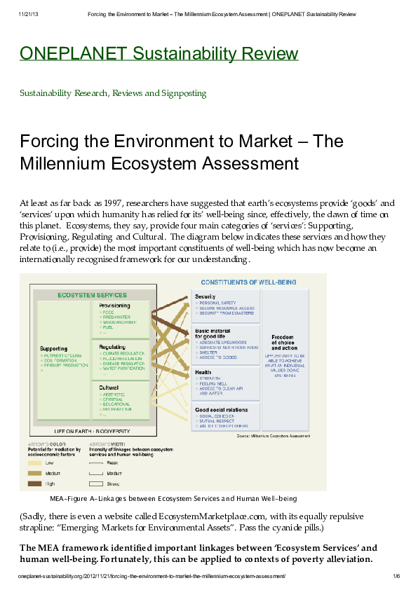 (PDF) Forcing the Environment to Market: The Millennium Ecosystem ...