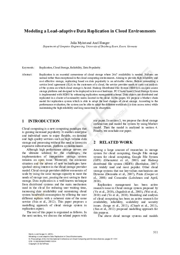 (PDF) Modeling a Load-adaptive Data Replication in Cloud Environments