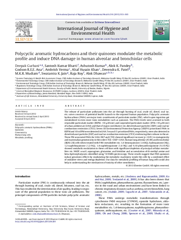 (PDF) Polycyclic aromatic hydrocarbons and their quinones modulate the metabolic profile and ...