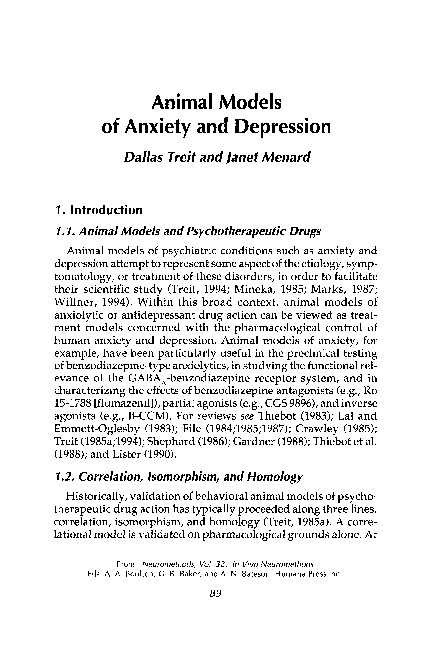 (PDF) Animal Models of Anxiety and Depression
