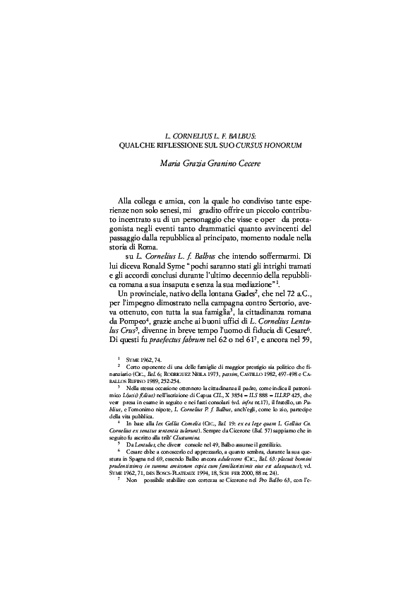 (PDF) L. Cornelius Balbus. Qualche riflessione sul suo cursus honorum ...
