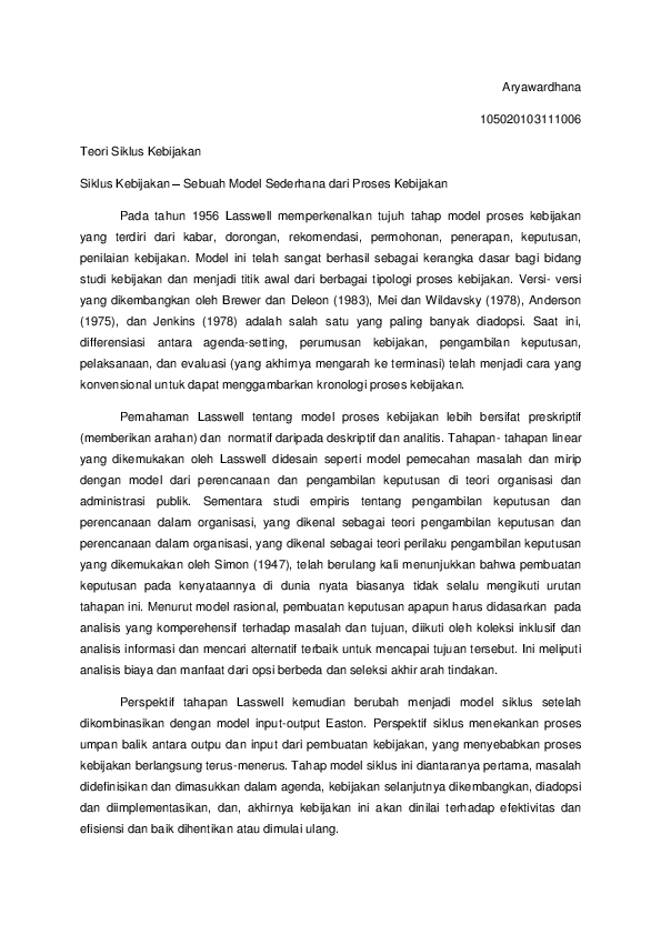 (DOC) Siklus Kebijakan – Sebuah Model Sederhana dari Proses Kebijakan