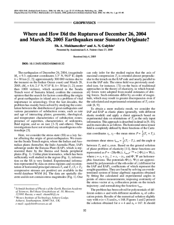 (PDF) Where and How Did the Ruptures of December 26, 2004 and March 28 ...