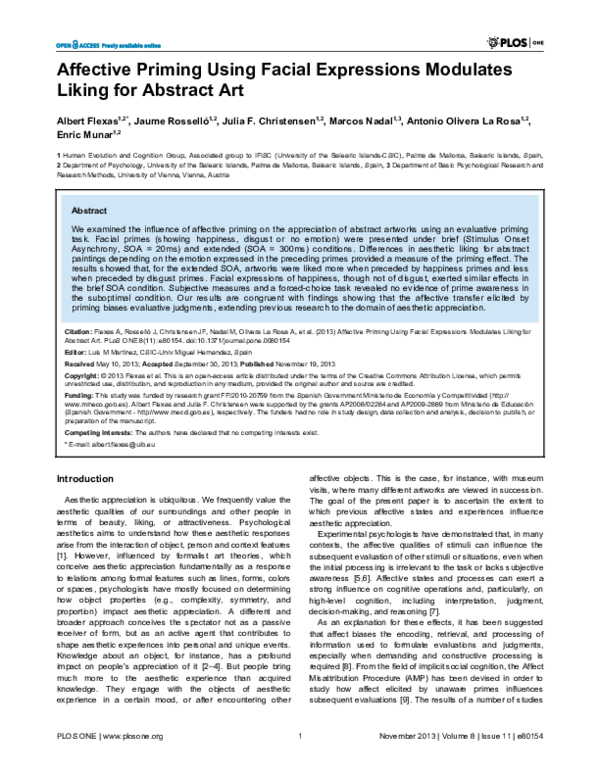(PDF) Affective Priming Using Facial Expressions Modulates Liking for ...