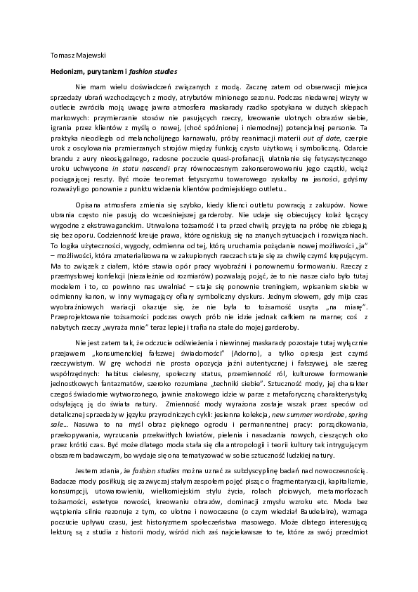 (PDF) Hedonizm, purytanizm i fashion studies