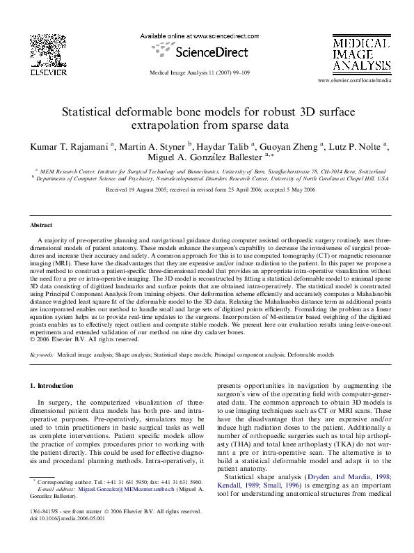 (PDF) Statistical deformable bone models for robust 3D surface extrapolation from sparse data