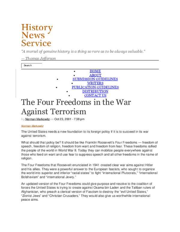 (DOC) The Four Freedoms in the War Against Terrorism, distributed by ...