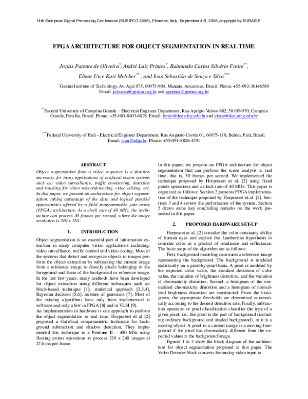 Pdf Fpga Architecture For Object Segmentation In Real Time