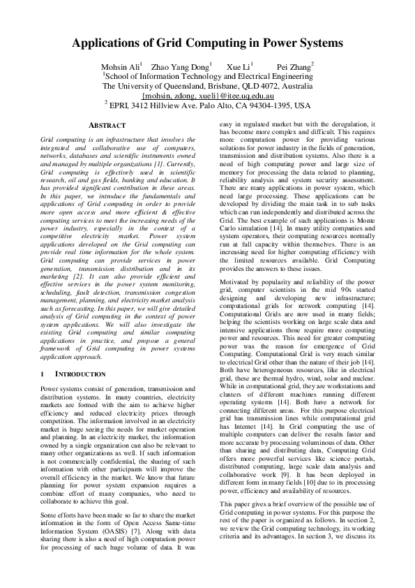 (PDF) Applications of Grid Computing in Power Systems