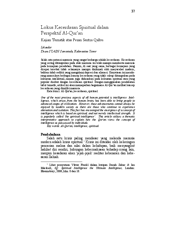(PDF) Lokus Kecerdasan Spiritual dalam Perspektif Al-Qur'an