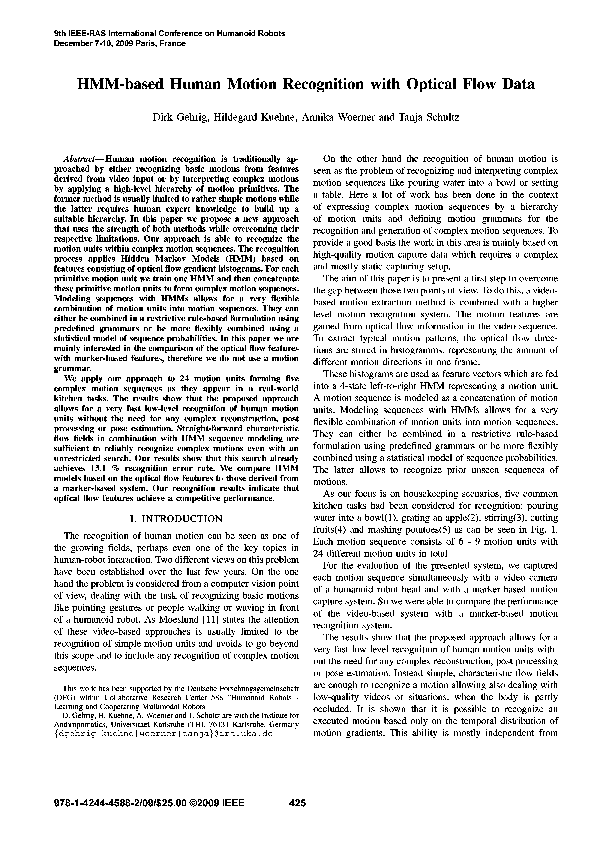 (PDF) HMM-based Human Motion Recognition with Optical Flow Data