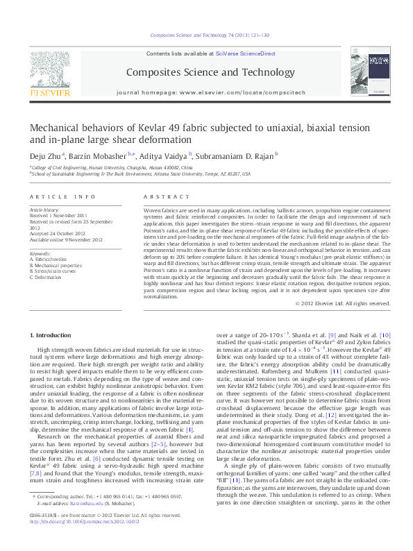 Pdf Finite Element Modeling Of Ballistic Impact On Multi Layer Kevlar 49 Fabrics