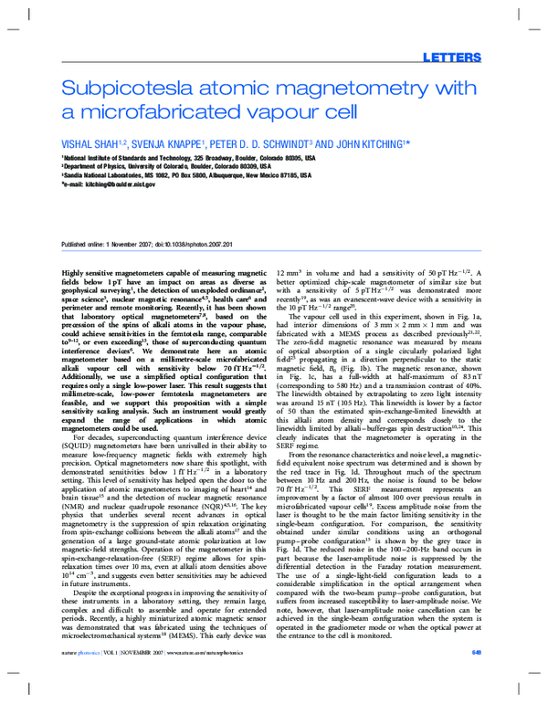 (PDF) Subpicotesla atomic magnetometry with a microfabricated vapour cell