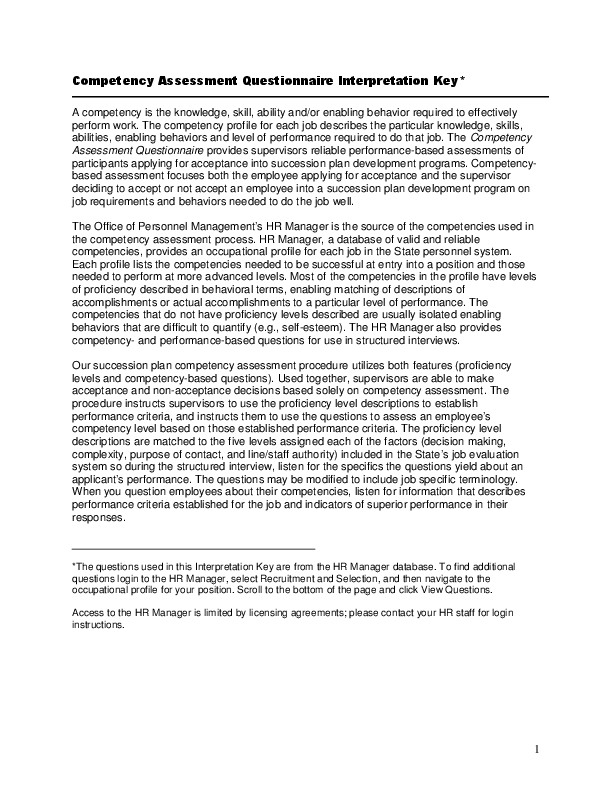 (PDF) Competency Assessment Questionnaire Interpretation Key*