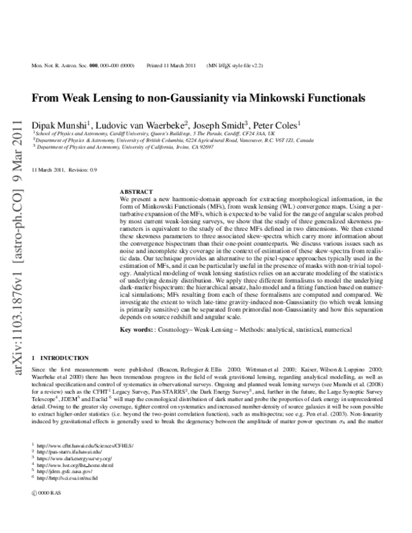 Pdf From Weak Lensing To Non Gaussianity Via Minkowski Functionals