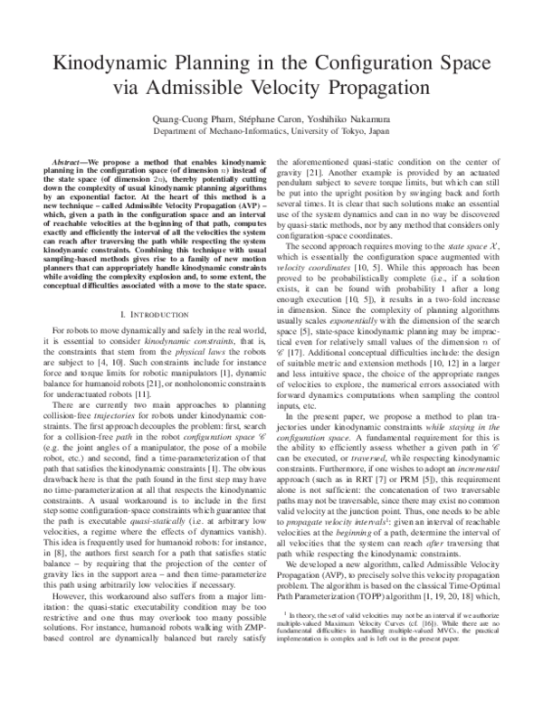 (PDF) Kinodynamic Planning in the Configuration Space via Admissible Velocity Propagation