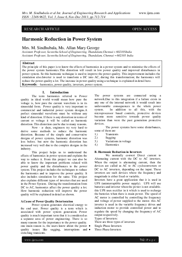 (PDF) Harmonic Reduction in Power System